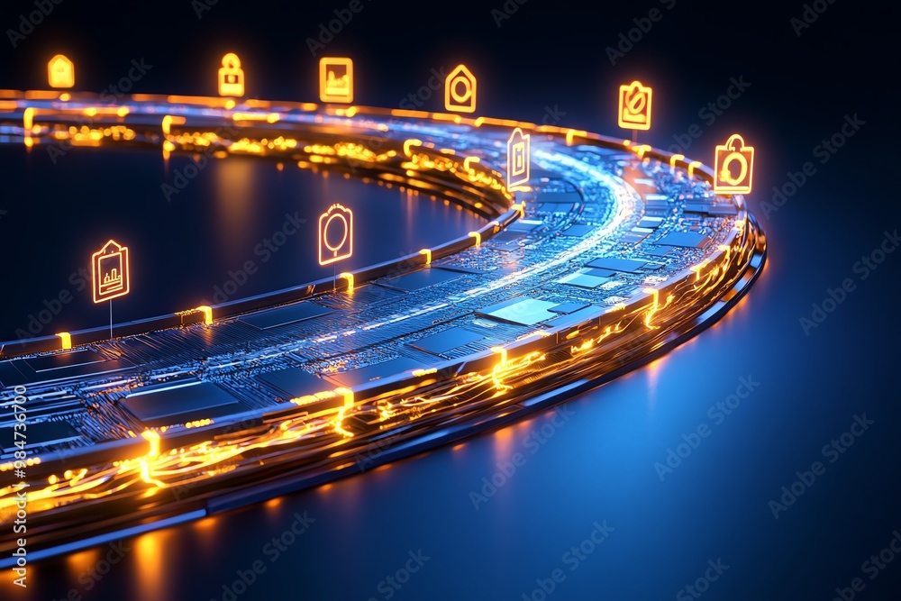 Abstract business accelerator timeline, with key milestones glowing ...
