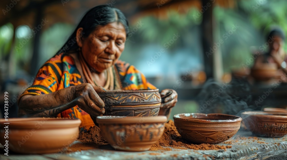 Indigenous Peoples' Day. A scene of an Indigenous pottery workshop ...