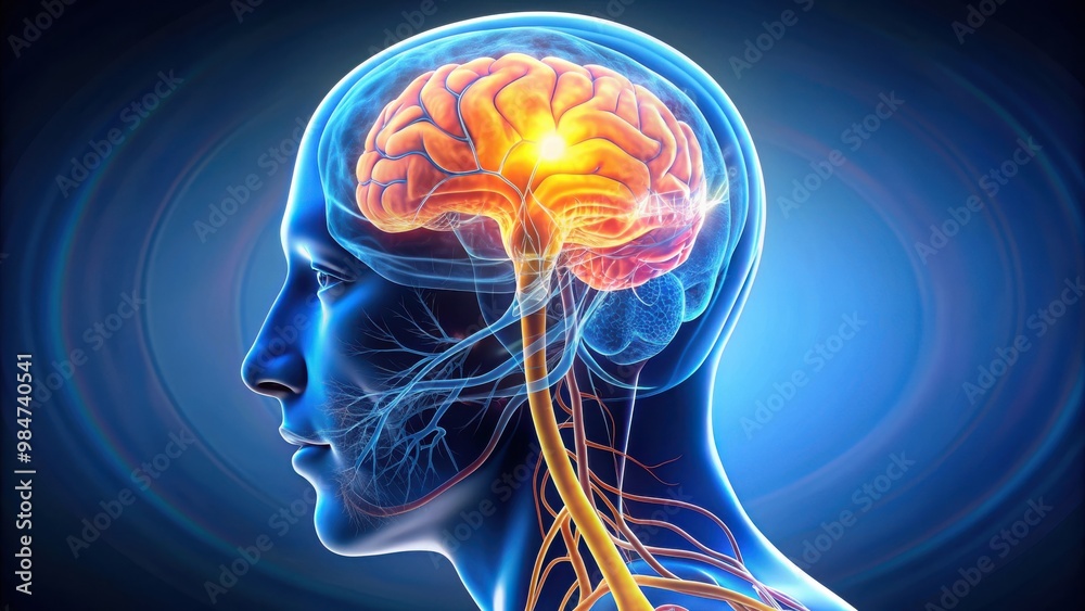 Medical of a brain with activated vagus nerve , vagus nerve, brain ...