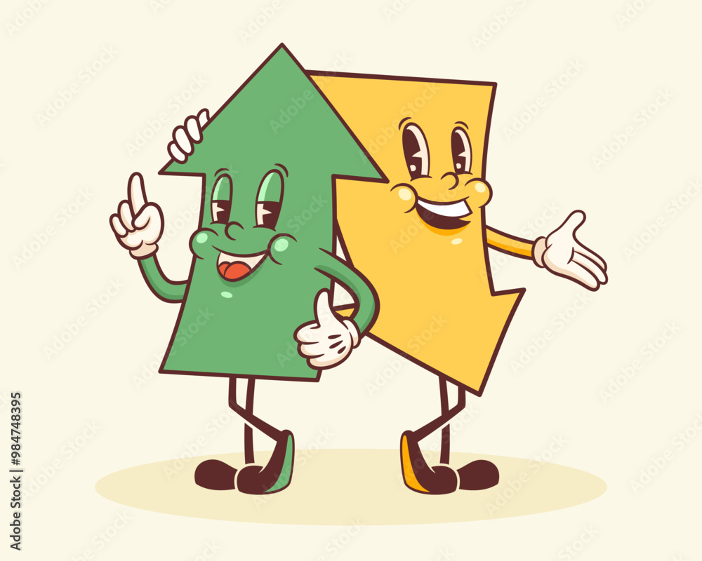 Cute Vector Geometric Arrows Characters Illustrations. Groovy Cartoon ...