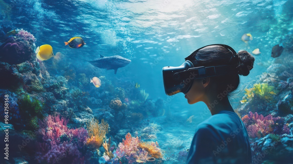 Interactive sea illustration for AR and VR experiences, where users can ...