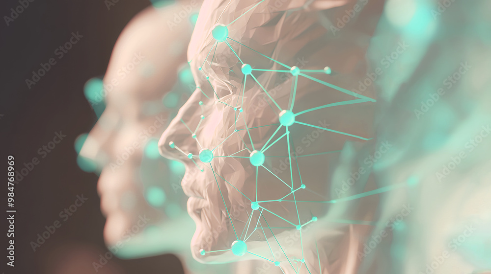 3d render virtual portrait closeup world communication tech polygonal ...