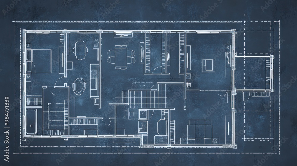 Blueprint of a modern two-story house layout with detailed room ...