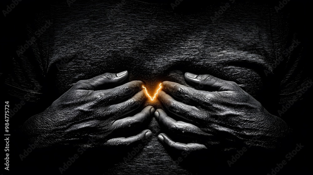 Angina Pain: A person clutching their chest in discomfort, beads of ...