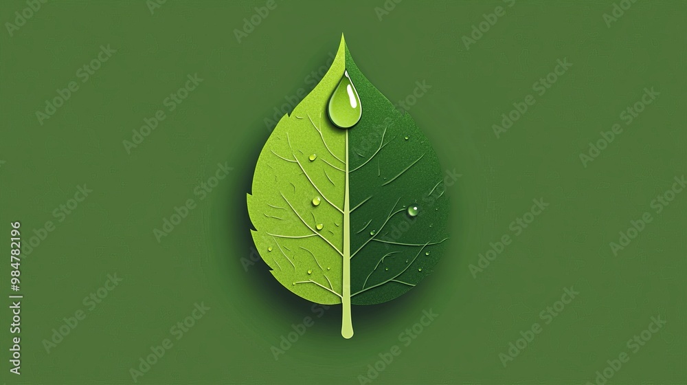Icon of a green leaf with a water droplet, representing CO2 reduction ...