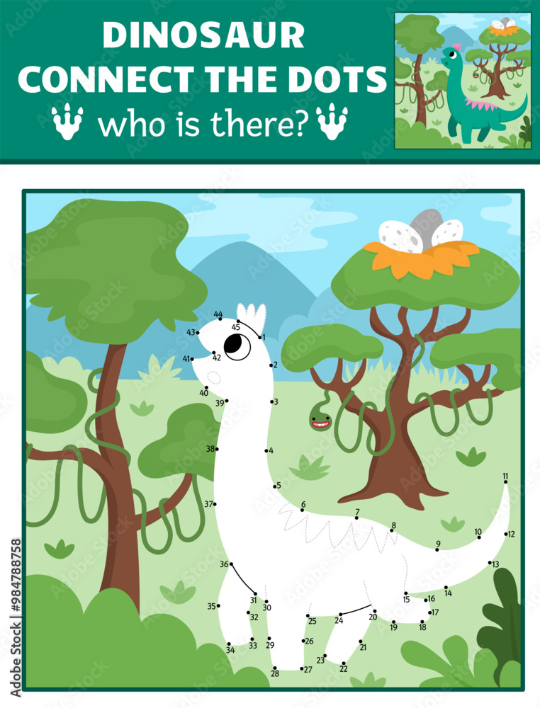 Vector dot-to-dot and color activity with brachiosaur, colored ...