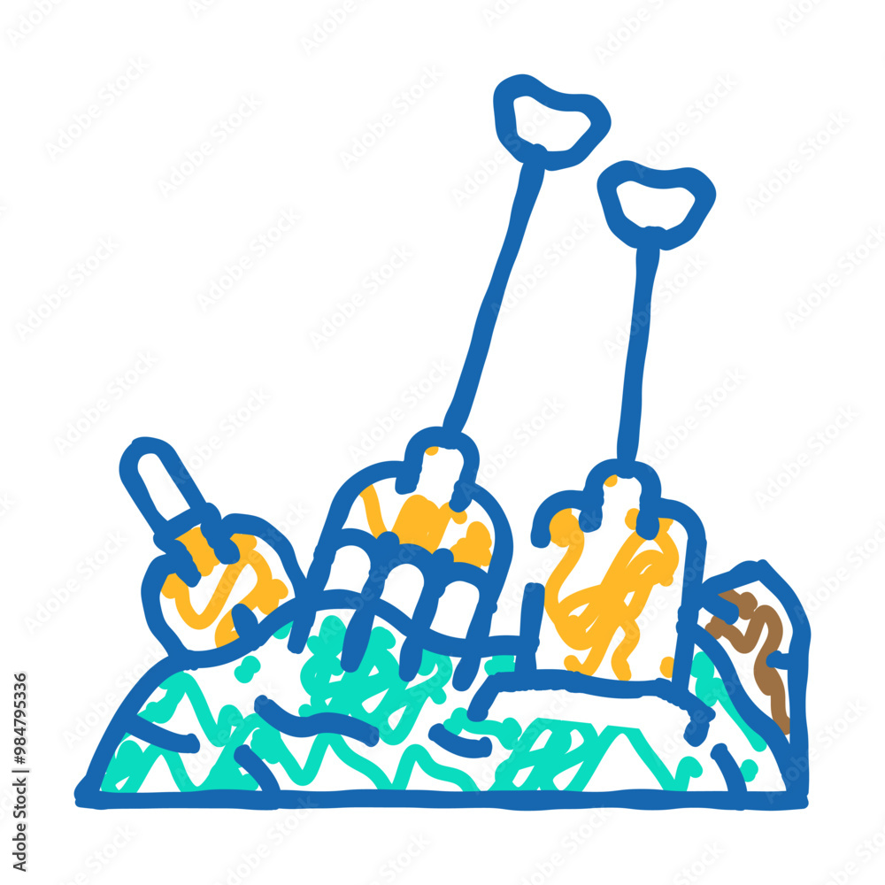 pitchfork and shovel tool on compost pile doodle icon sketch vector ...