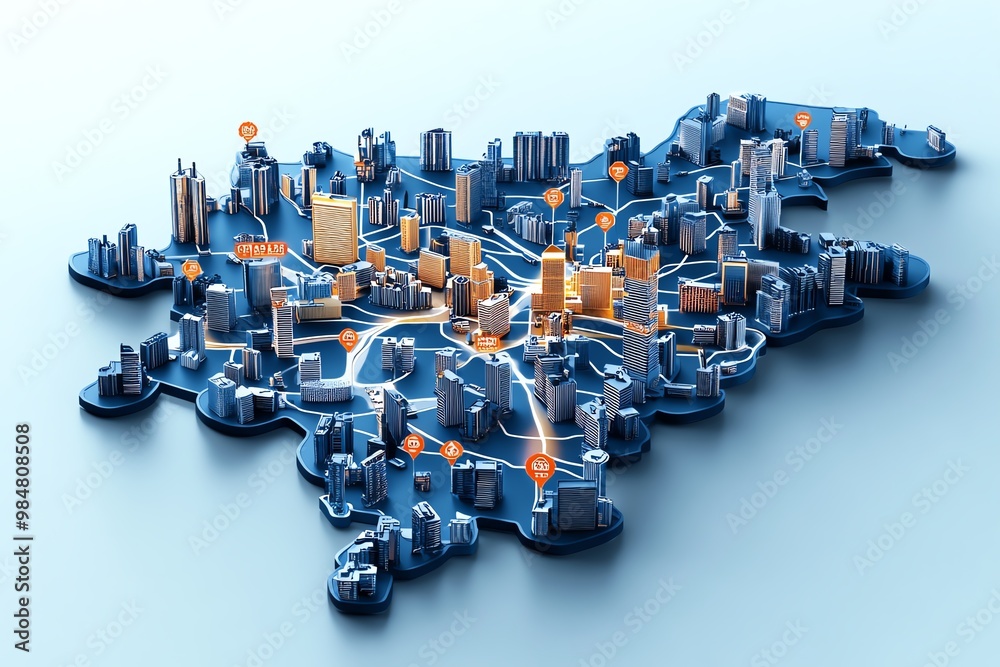 Business franchise map, showing the expansion of a brand with multiple ...
