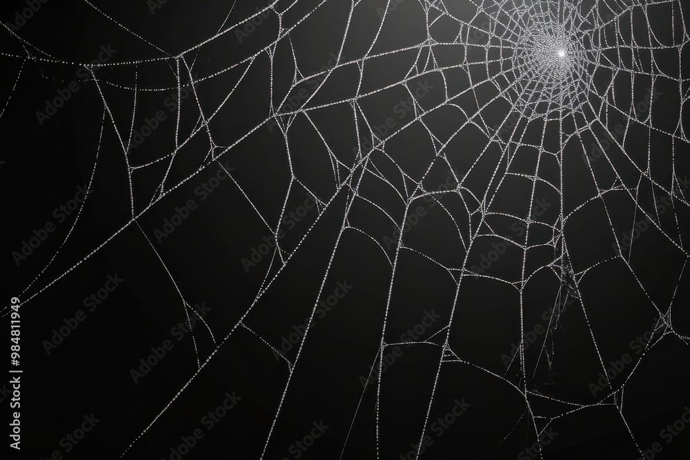 Black background, white spider webs hanging from top to bottom Generative AI Stock Illustration ...