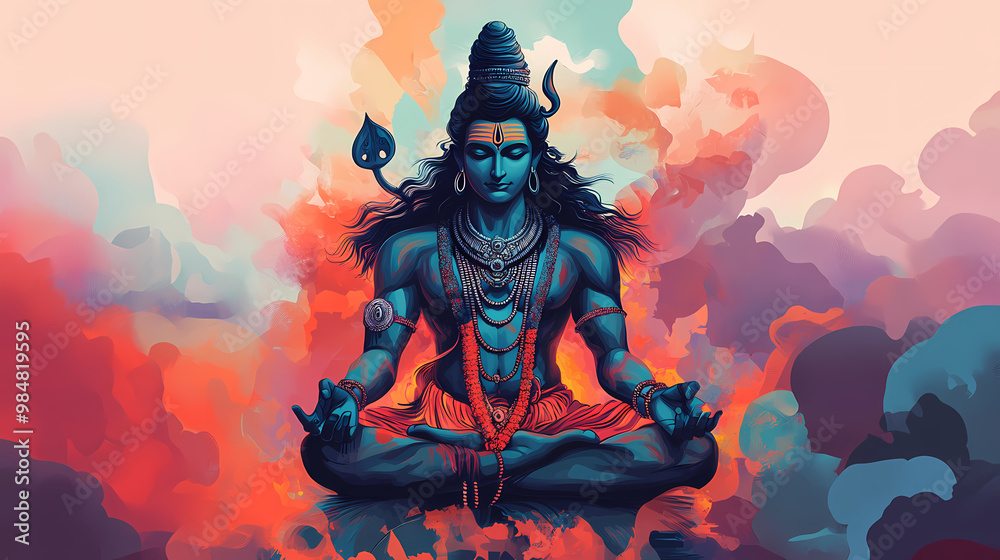 Modern interpretation of hindu god shiva blending traditional and ...