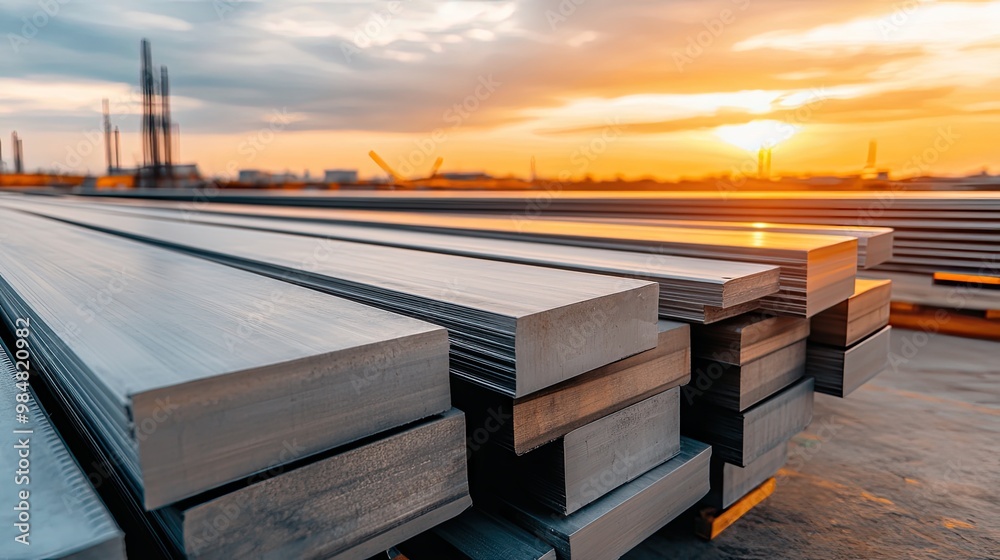 A steel-frame structure is being built at sunset, showcasing a blend of ...