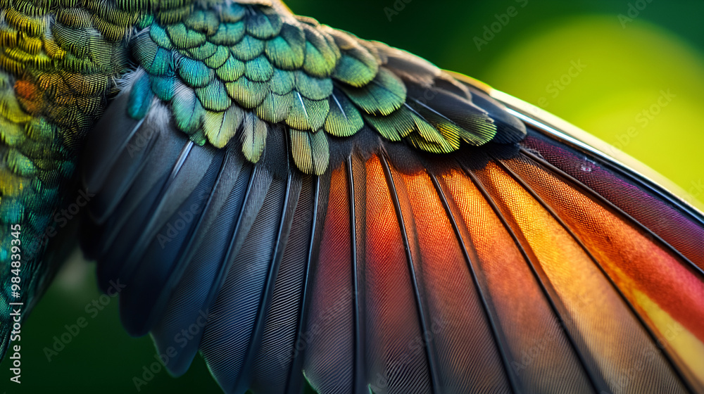 Macro View of Colorful Hummingbird Feather with Shades of Green, Blue ...