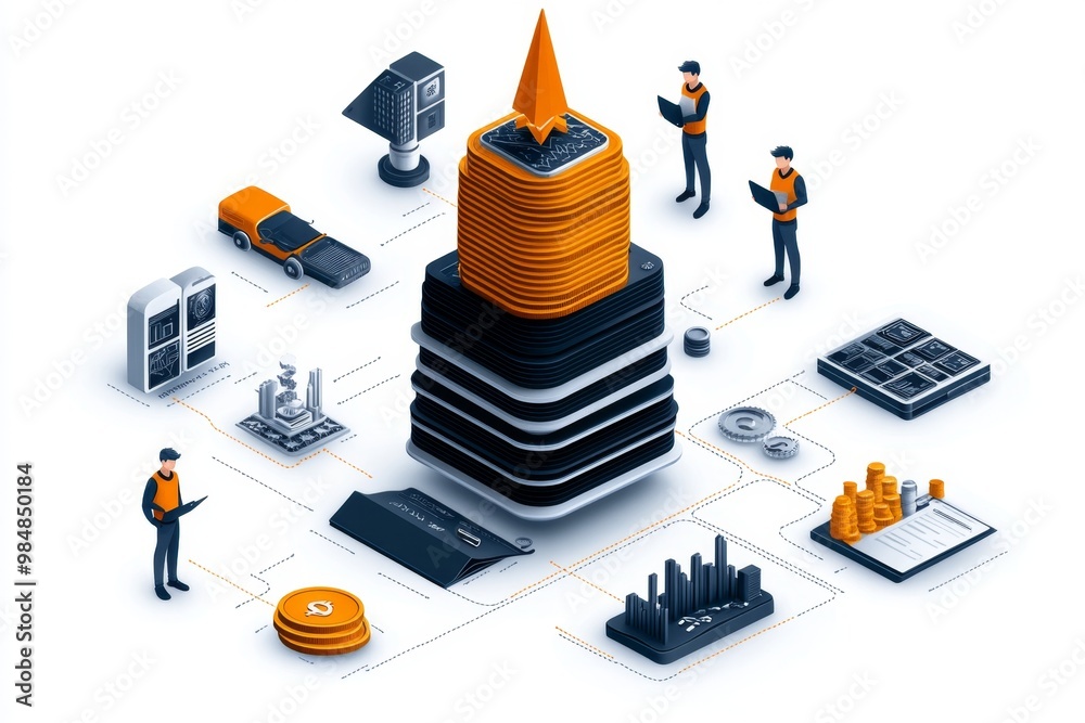 Startup bootstrapping process, visualized with layers representing business stages and minimal ...
