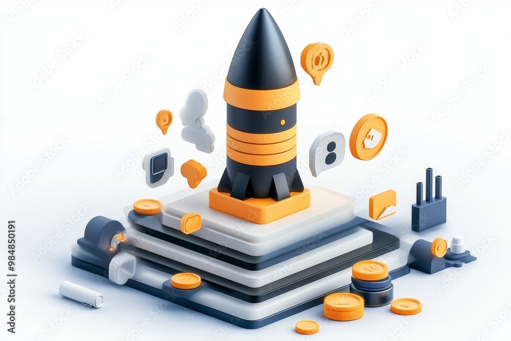 Startup bootstrapping process, visualized with layers representing business stages and minimal ...