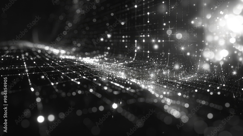 Futuristic Digital Network Visualization With Glowing Nodes And Lines On A Dark Background