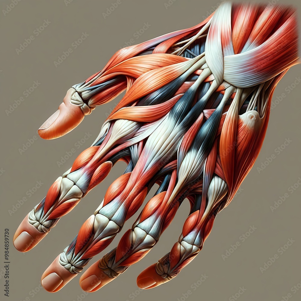 Fotografía Anatomical illustration of intrinsic muscles of the hand ...