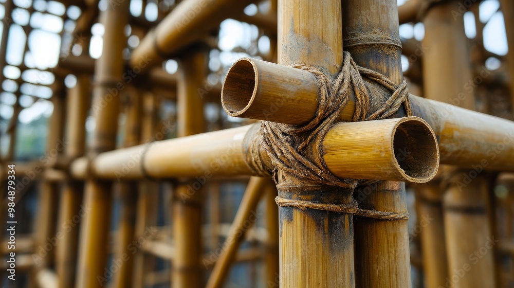 A high-definition image of bamboo scaffolding used in traditional ...