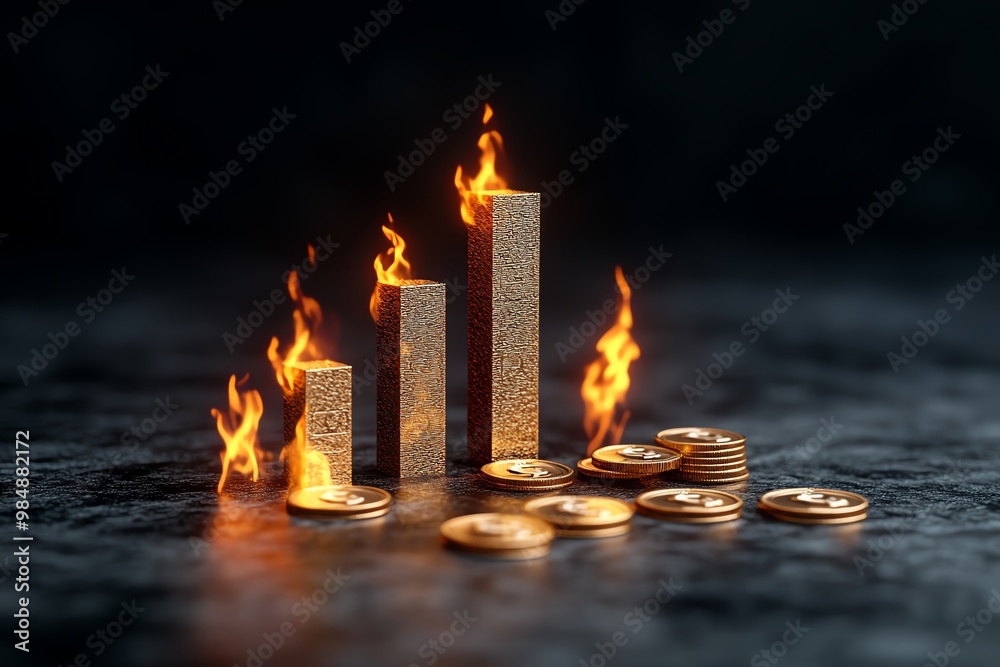 Minimalist bar chart, showing decreasing cash flow over time, with ...