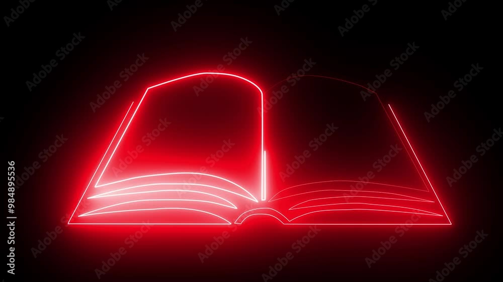 Open book icon animation. Neon glowing red book icon animation in black ...