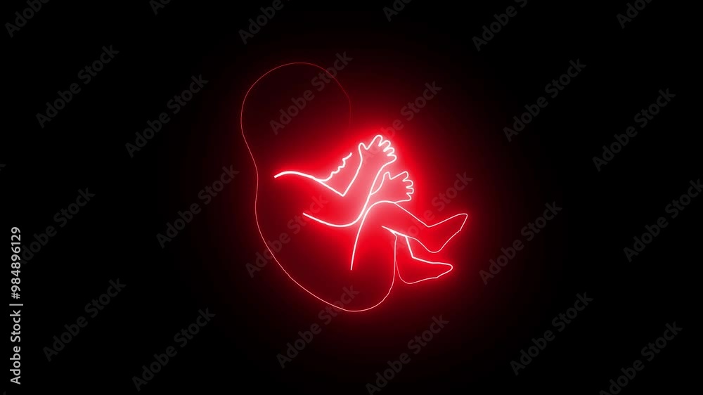Glowing purple neon Human fetus inside the womb. Pregnancy fetal foetus ...
