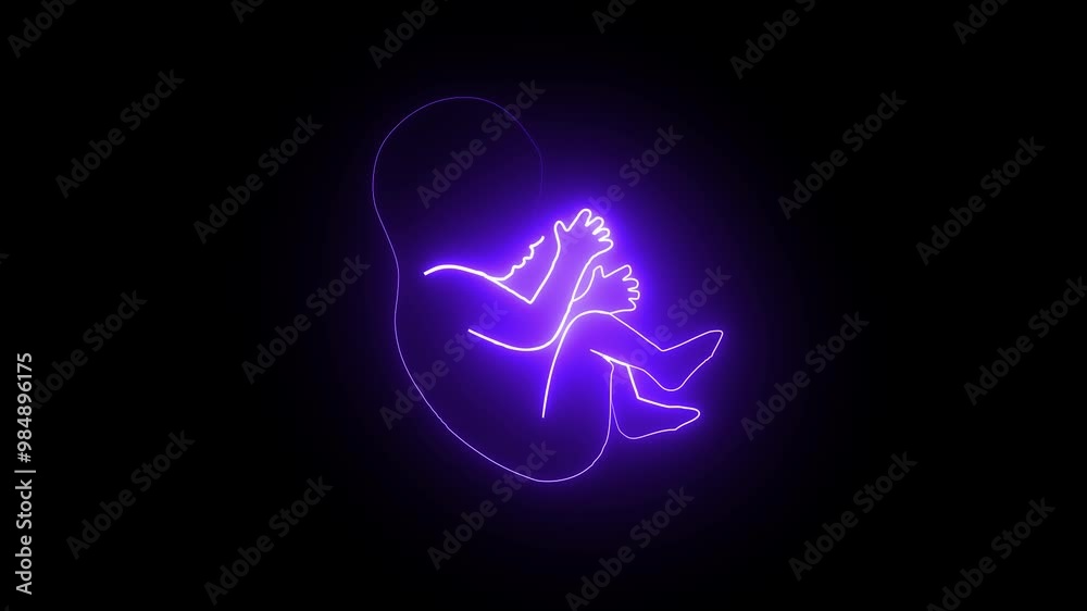 Glowing purple neon Human fetus inside the womb. Pregnancy fetal foetus ...