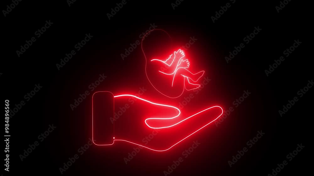 hand neon icon Human embryonic and fontal development. glowing neon ...