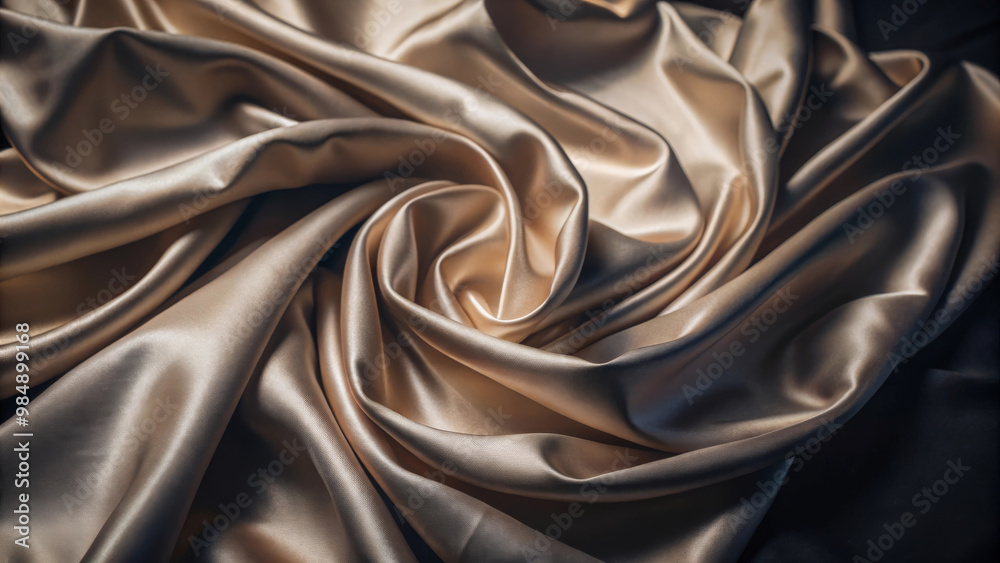 Luxurious beige satin fabric draped elegantly, showcasing its smooth ...