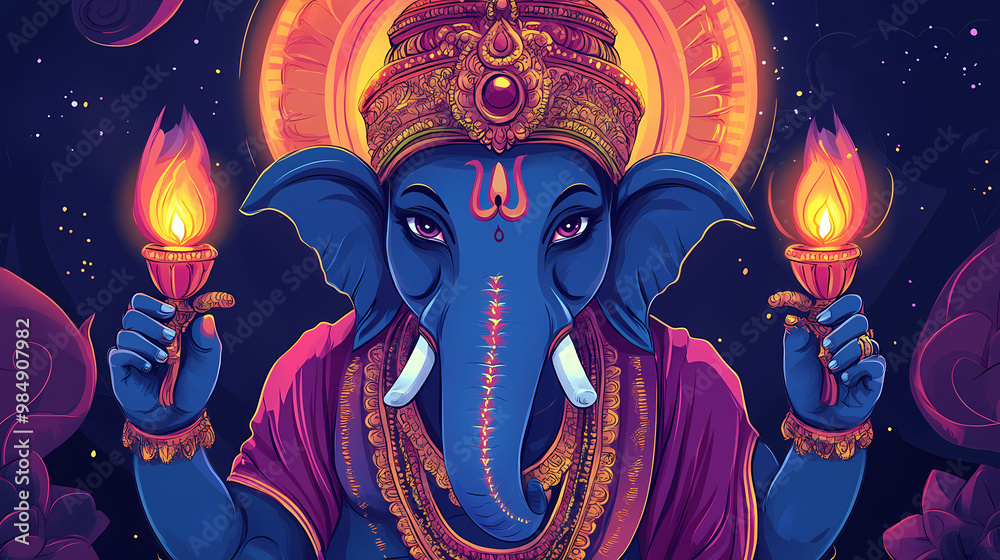 Vibrant cartoon of lord ganesha, the hindu deity, in traditional attire ...
