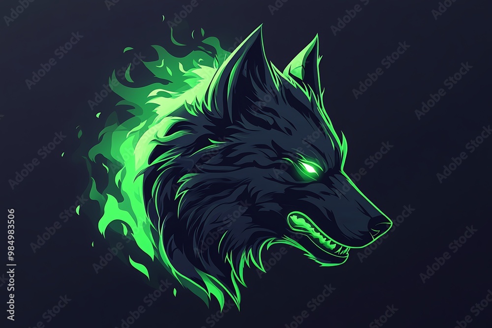 Green Flame Wolf Head Logo Design, Esport Gaming Mascot Stock ...