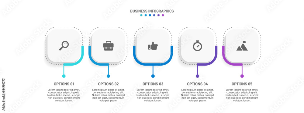 Horizontal progress bar featuring 5 arrow-shaped elements, symbolizing ...