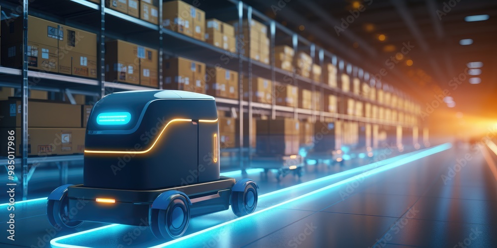 Futuristic automated management inventory and delivery robot connected ...