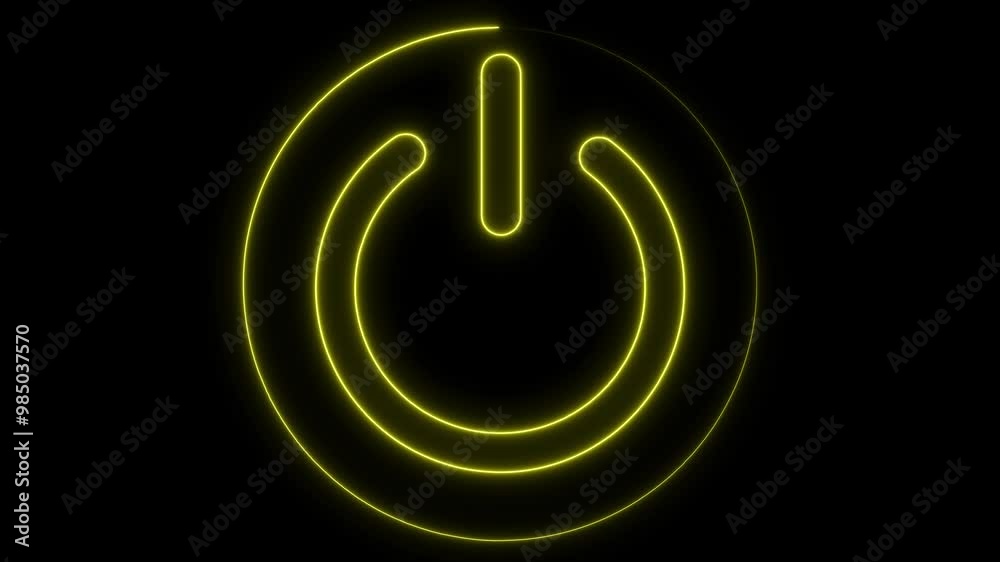 Neon glowing power button icon animated on a black background ,The ...