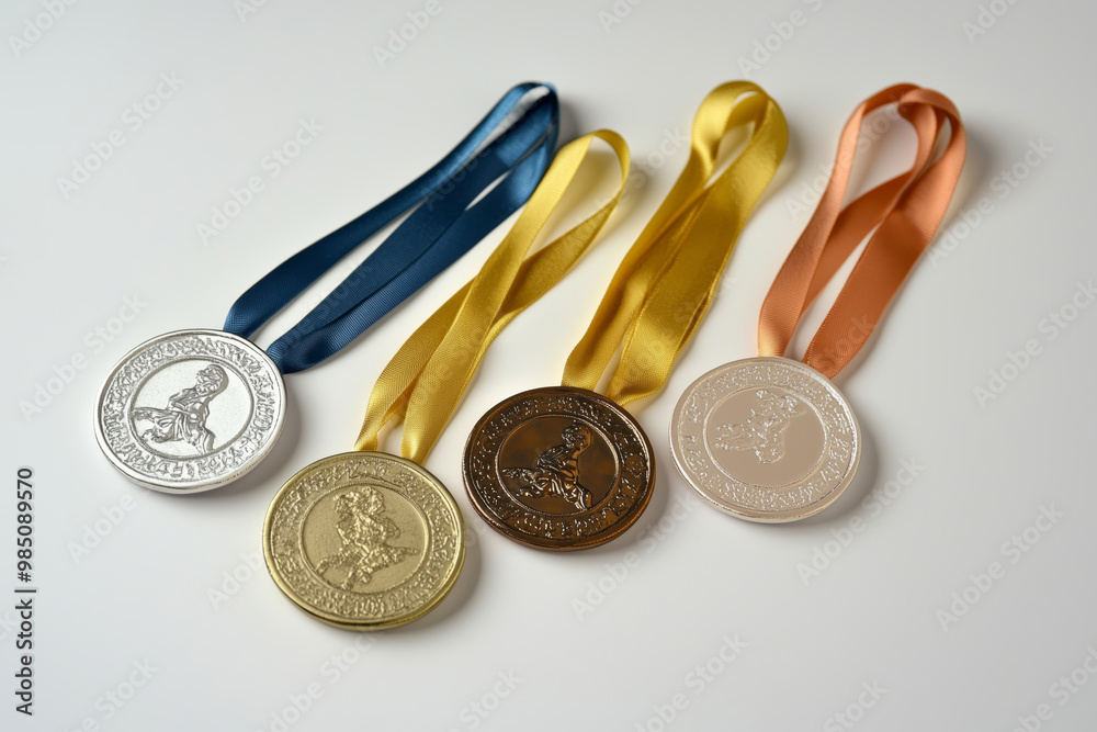 Celebrating achievement with gold, silver, bronze, and copper medals on ...