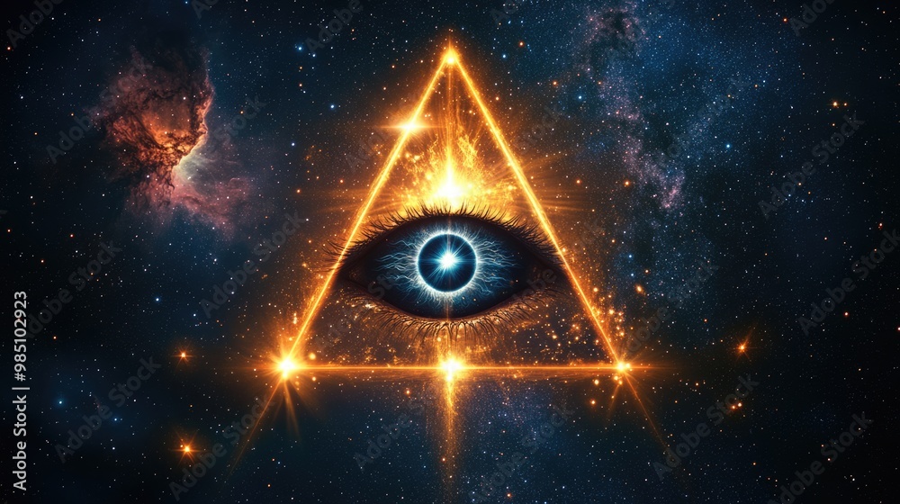 Eye of Providence in the starry night sky. Shining all-seeing God's eye ...