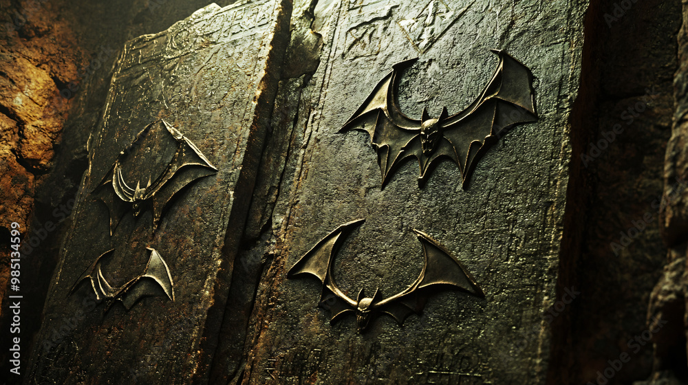 Photo & Art Print A complex graphic featuring bats and arcane symbols ...