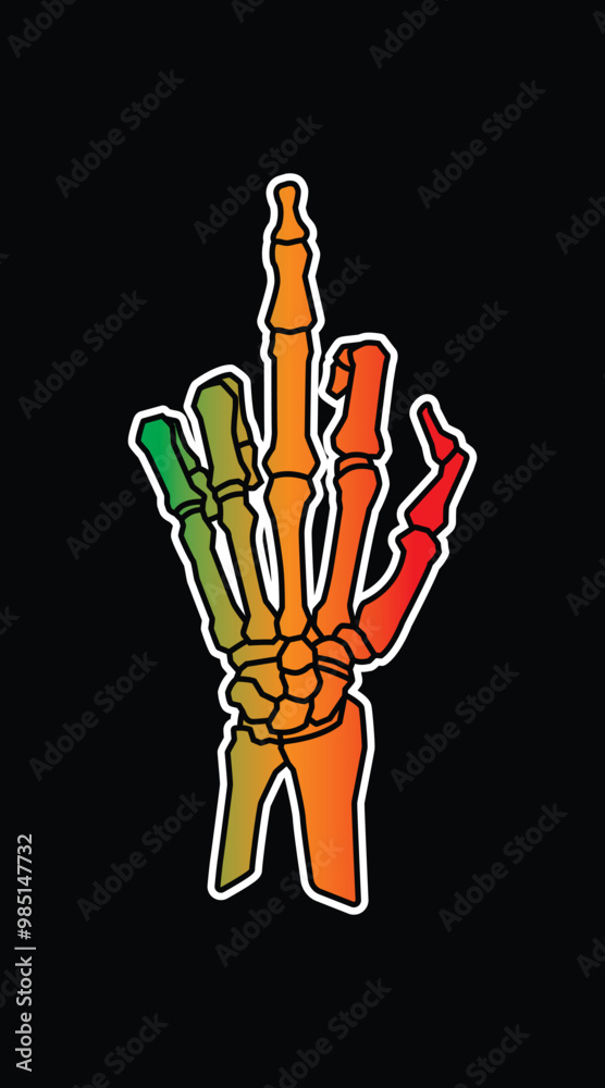 Skeleton of a hand with the middle finger raised. Original vector ...