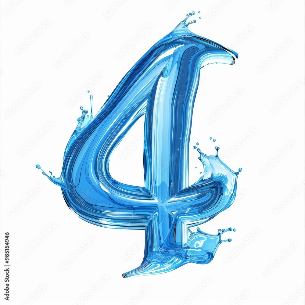 Water alphabet, realistic numbers water, water font number 4 Stock ...
