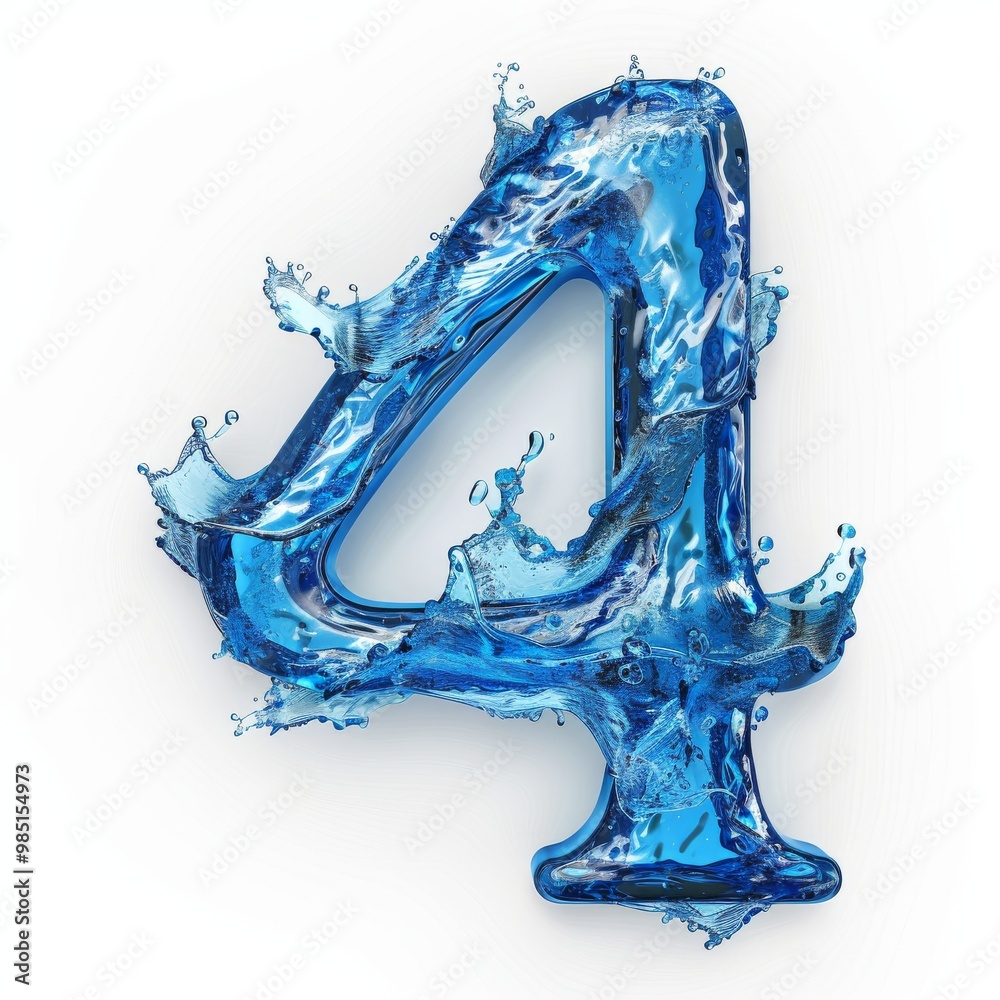 Water alphabet, realistic numbers water, water font number 4 Stock ...