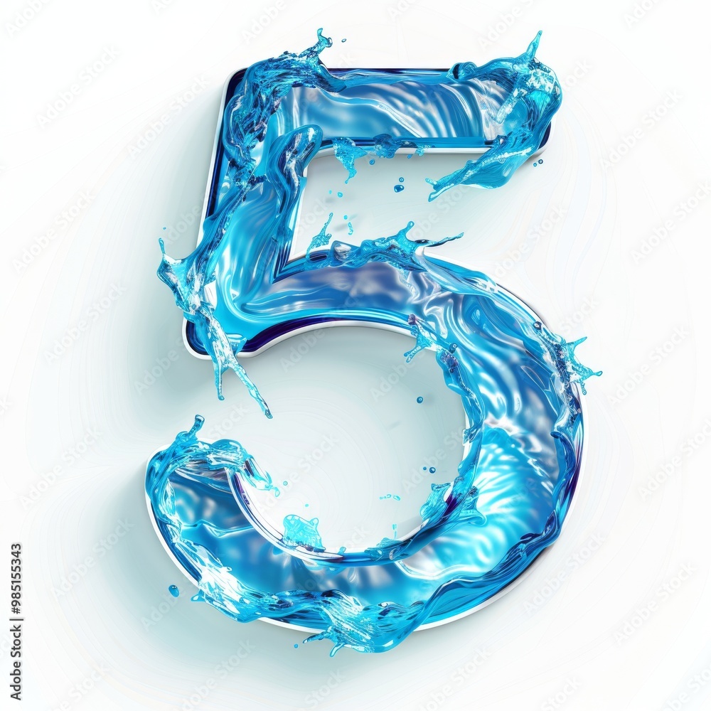 Water alphabet, realistic numbers water, water font number 5 Stock ...