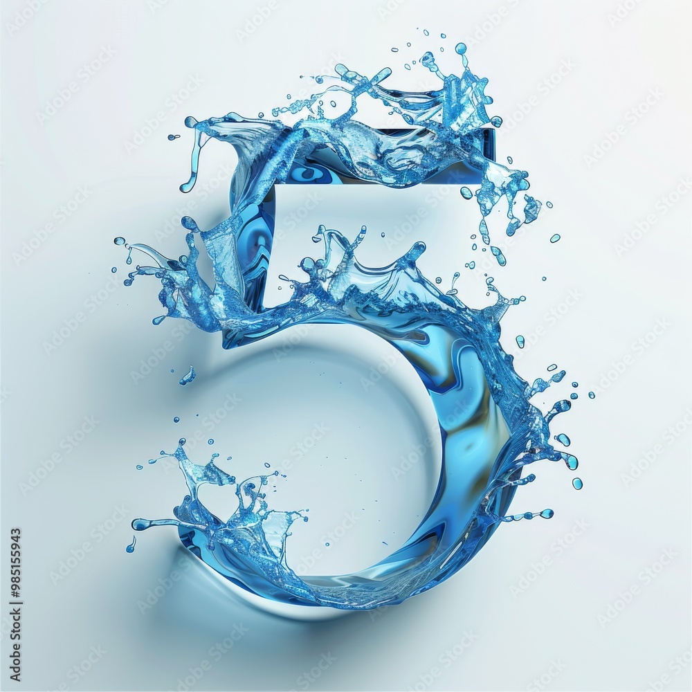 Water alphabet, realistic numbers water, water font number 5 Stock ...