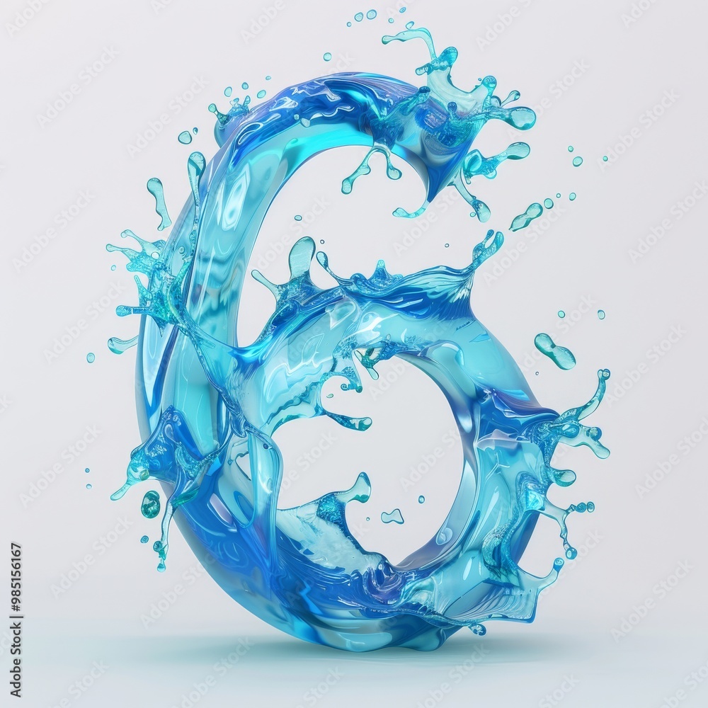 Water alphabet, realistic numbers water, water font number 6 Stock ...