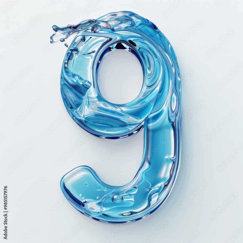 Water alphabet, realistic numbers water, water font number 9 Stock ...