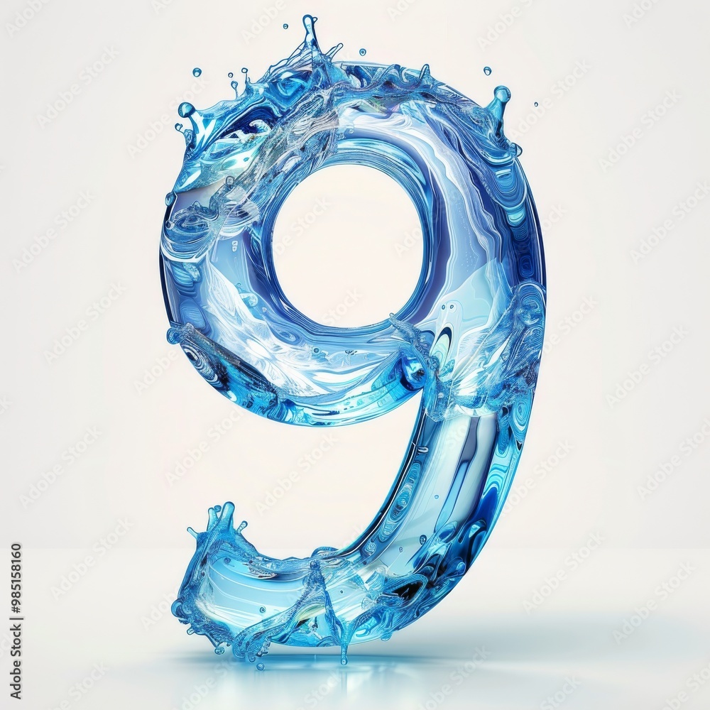 Water alphabet, realistic numbers water, water font number 9 Stock ...