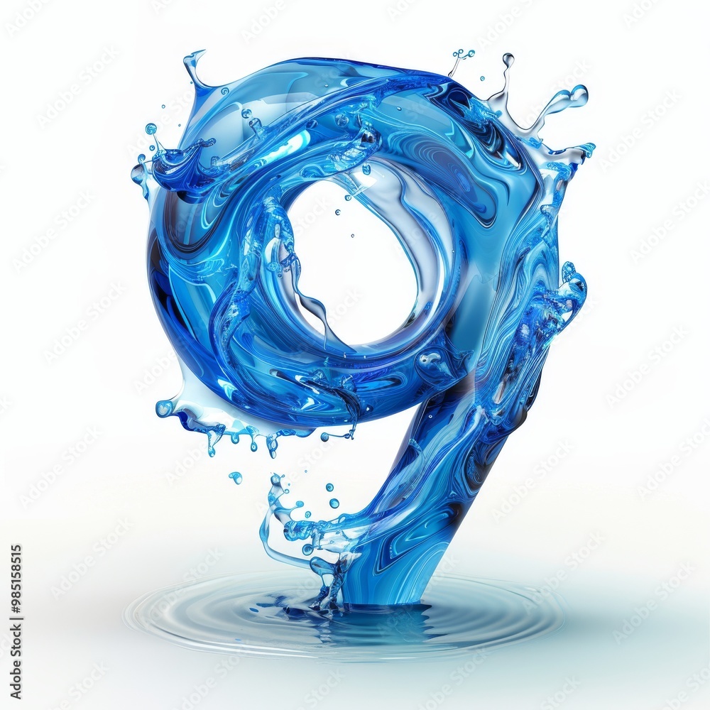 Water alphabet, realistic numbers water, water font number 9 Stock ...