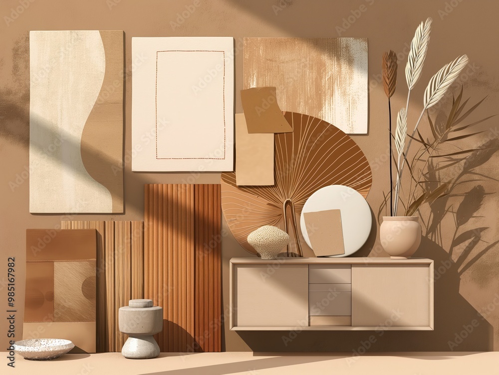 Brown color palette moodboard illustration with simple arrangement of ...