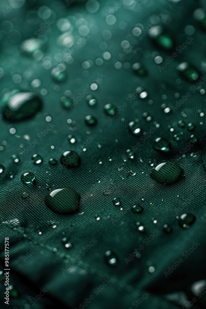 Green waterproof fabric showcases water droplets beading up on its ...