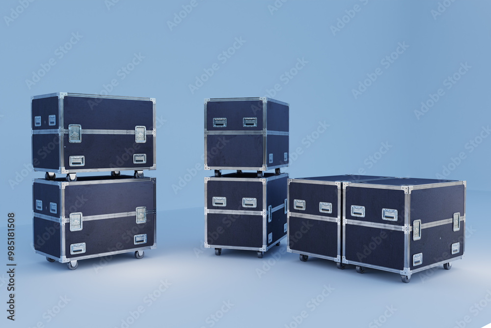 The stage equipment is ready for transportation. A film set with boxes ...