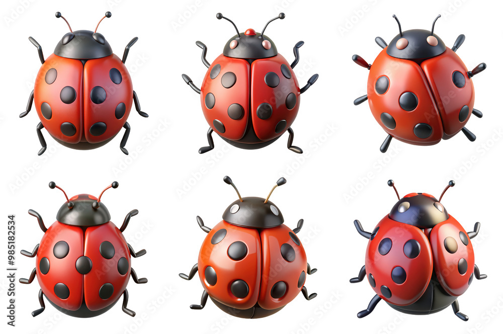 PNG ladybug 3d collection, in cartoon style minimal on transparent ...