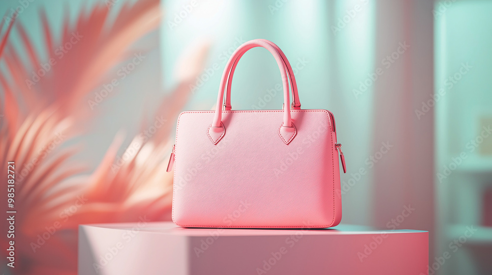 Chic pink handbag showcased in a vibrant, modern boutique setting. The ...