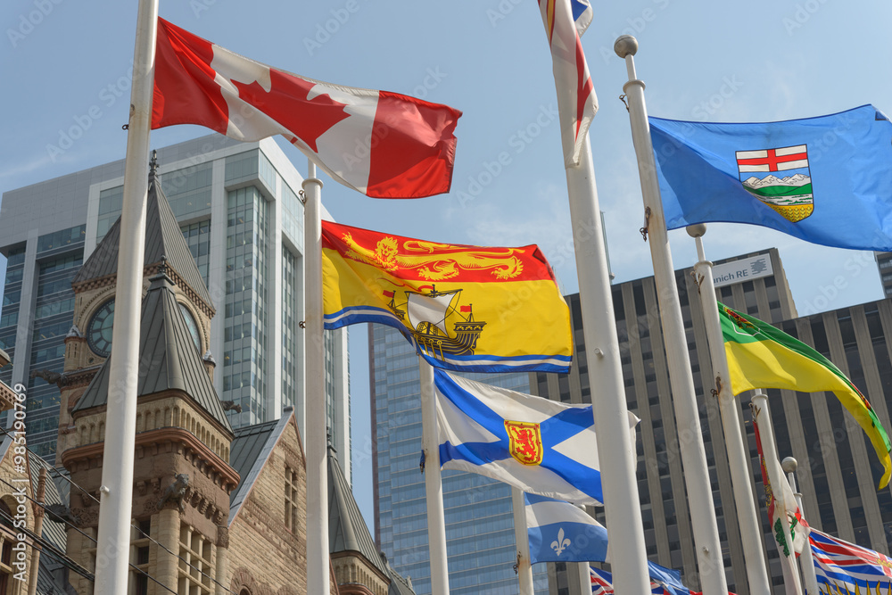 Canadian and provincial flag display at City Hall (near Bay Street) in ...